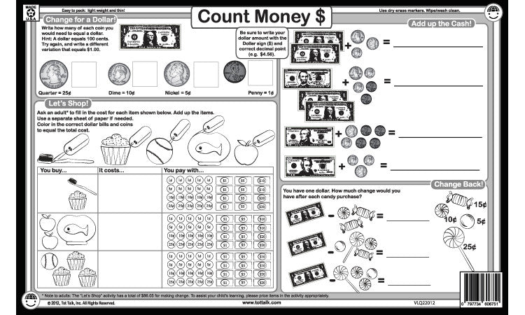 Tot Talk Money Placemat | Teach Financial Basics